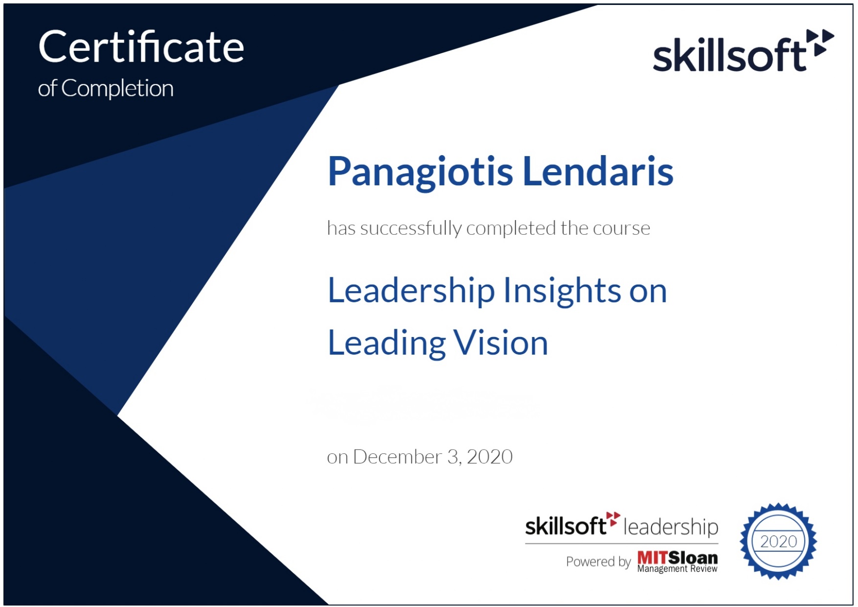 Leadership Insights on Leading Vision • Panagiotis Lendaris • Skillsoft ...