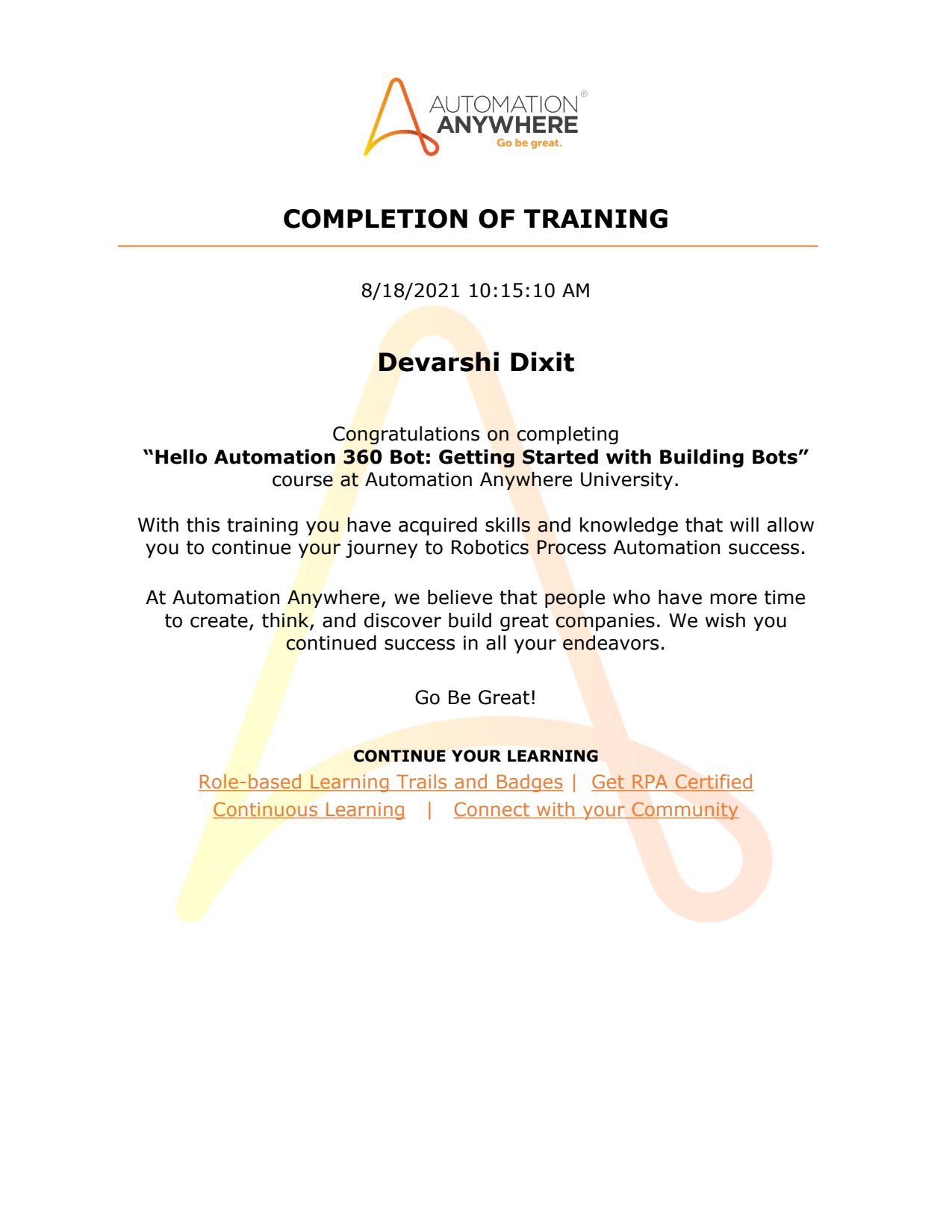 Bot Developer (Automation 360) • Devarshi Dixit • Automation Anywhere ...