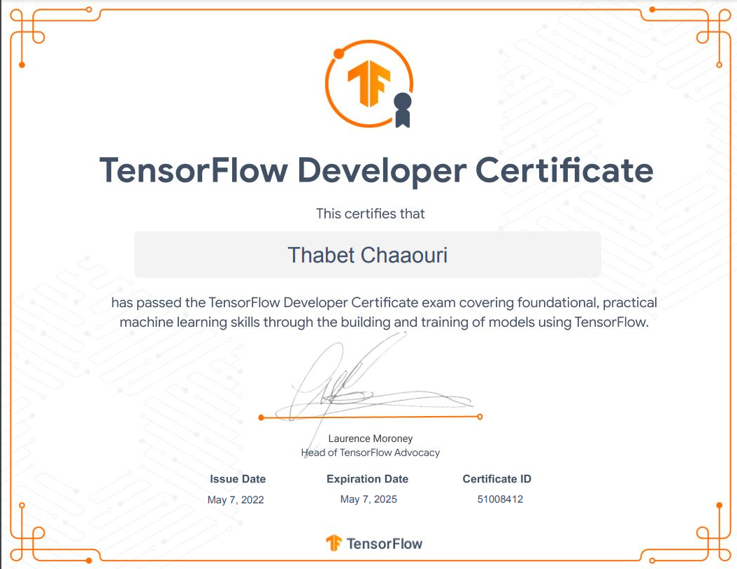 TensorFlow Developer Certificate • Thabet Chaaouri • TensorFlow