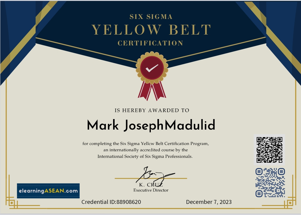 Six Sigma Yellow Belt Certification • Mark Joseph Madulid • eLearning ASEAN