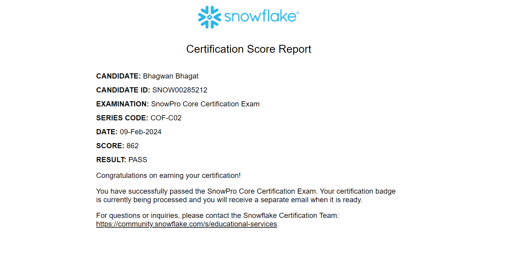 SnowPro Core Certification • Bhagwan Bhagat • Snowflake Education Services