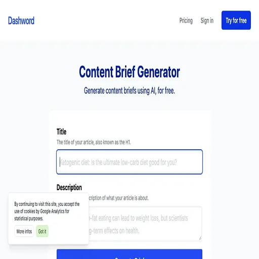 Content brief generator | tools | AI-Powered