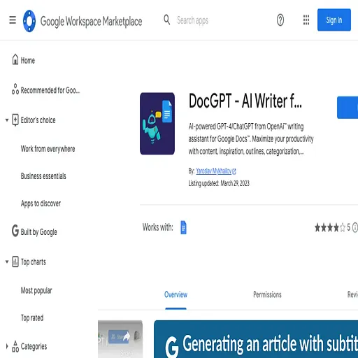 DocGPT AI Writer for Docs | tools | AI-Powered
