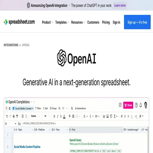 OpenAI in Spreadsheet | tools | AI-Powered