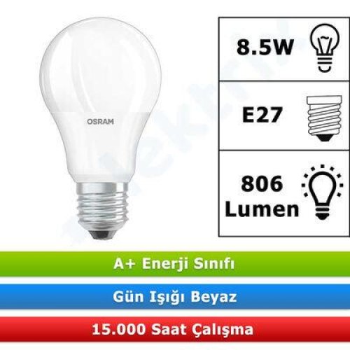OSRAM VALUE CLA60 8,5W/865 6500K BEYAZ IŞIK E27 DUY LED AMPUL 806 LÜMEN - Aracı Market