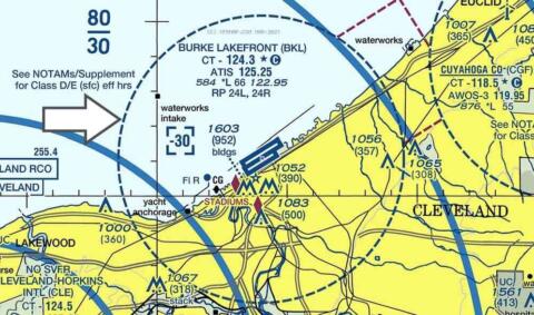 Class D Airspace, indicated by the dashed blue line.