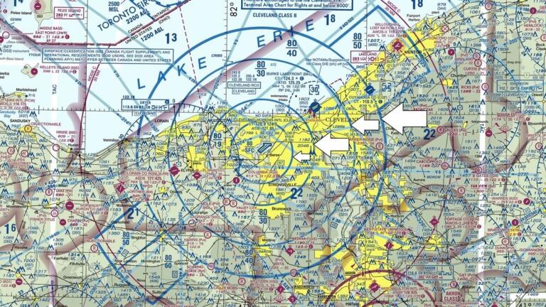 Class B Airspace, indicated by a solid blue line.