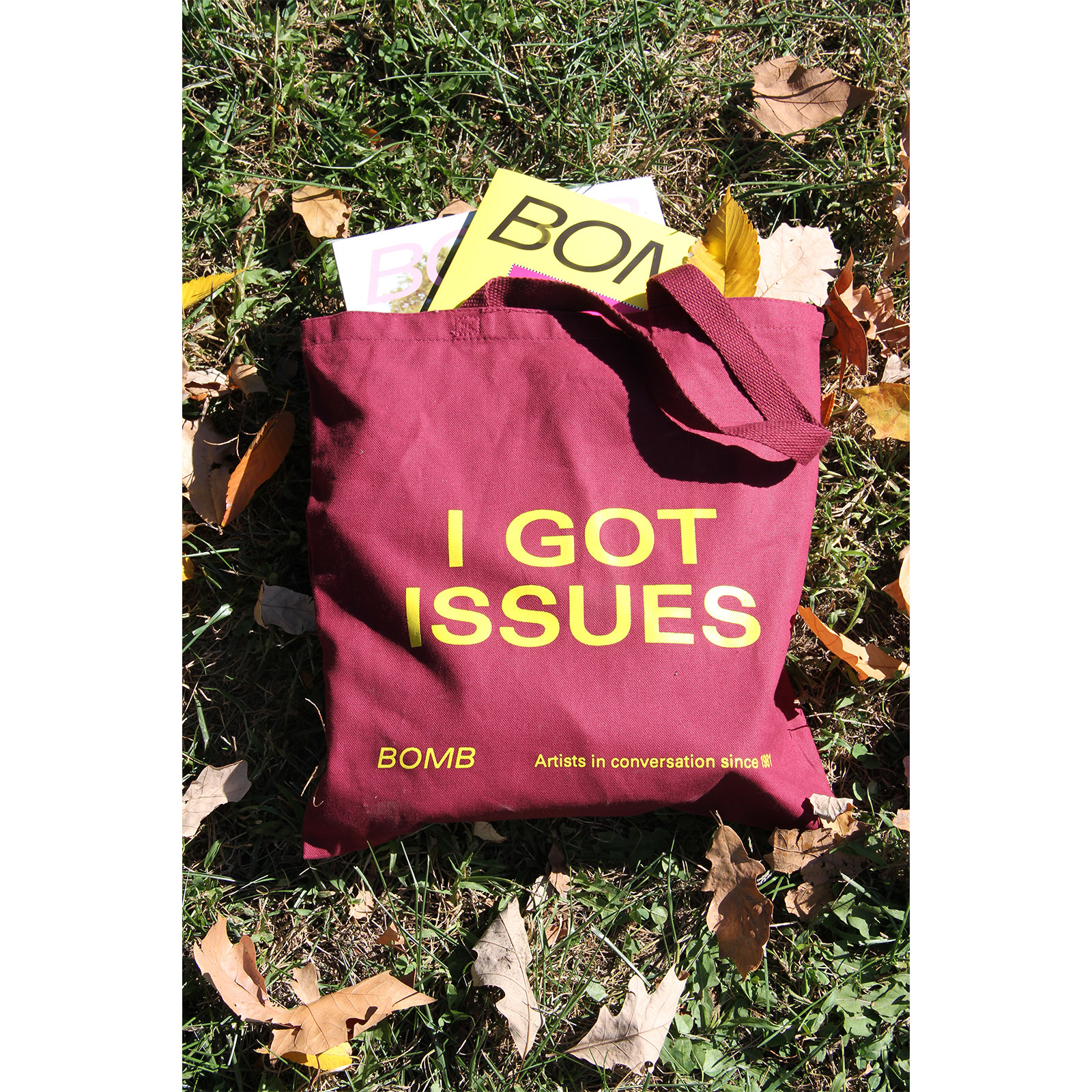 BOMB Store | I GOT ISSUES Tote Bag - Maroon