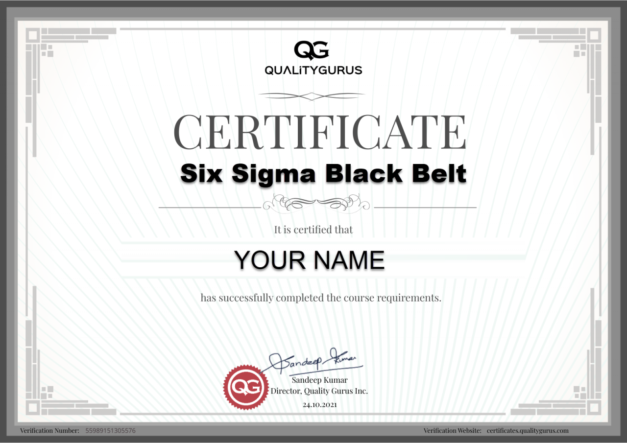 Registration Form - Six Sigma Certificate of Achievement