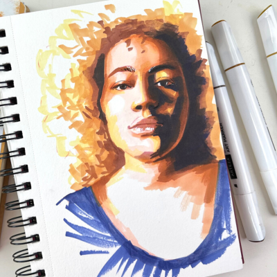 Realistic portraits with alcohol markers