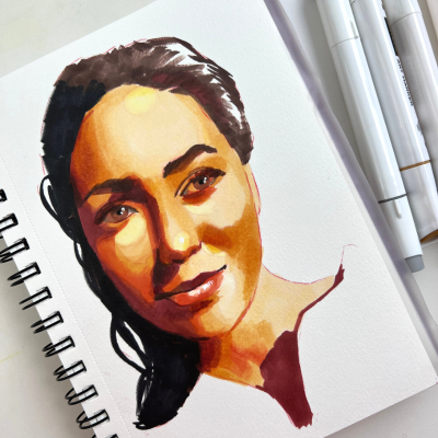 Realistic portraits with alcohol markers