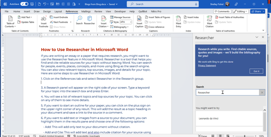 Microsoft Word - How to Use Researcher