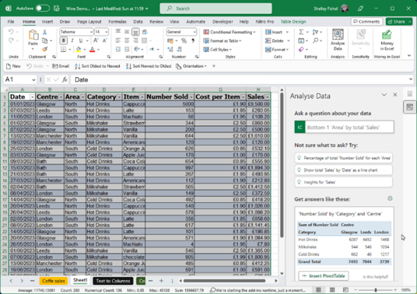 Microsoft Excel - How to use Analyse Data