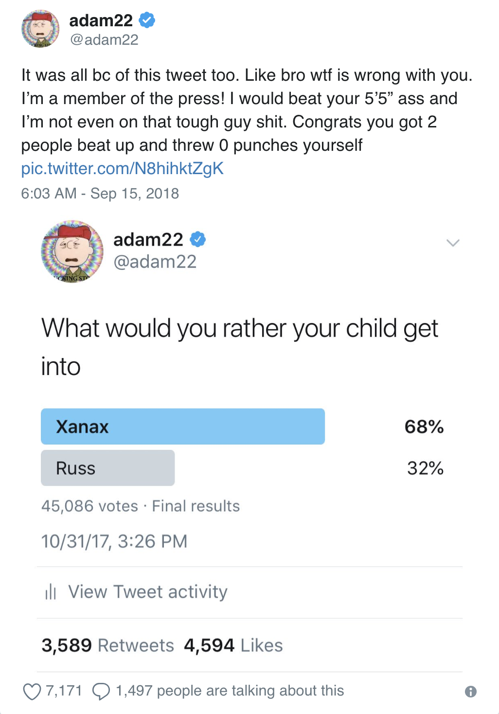 Russ admits he sent "hired goons" to beat up YouTuber Adam22 because of ...