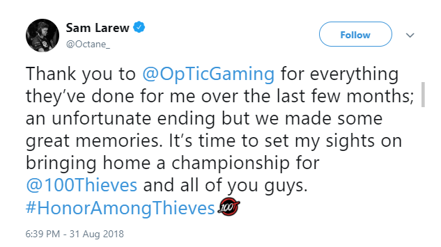 CoD Pro Octane Leaves OpTic Gaming to Join 100 Thieves for the Black ...