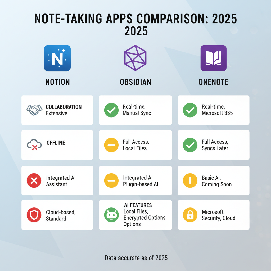 Notion vs Obsidian vs OneNote (2025): Best for Work