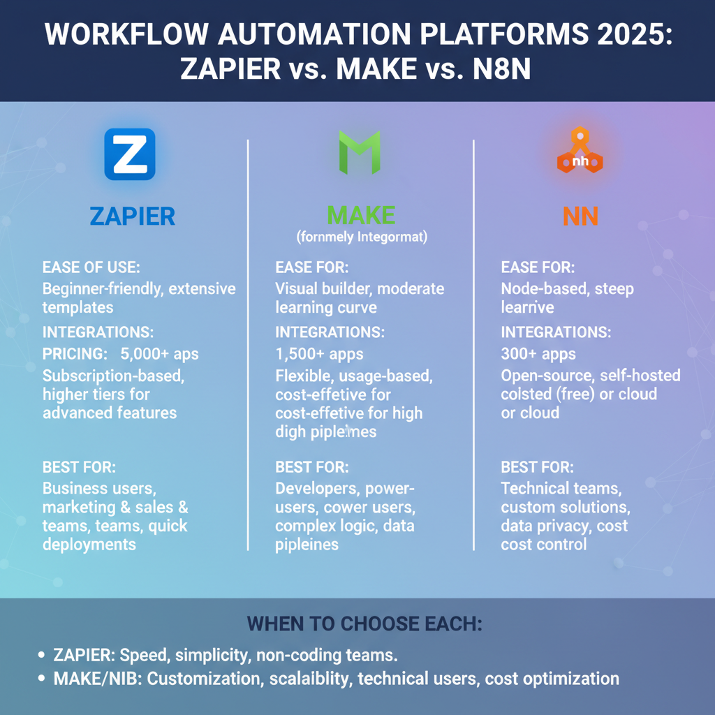 Zapier vs Make vs n8n 2025: Best Workflow Automation Tools