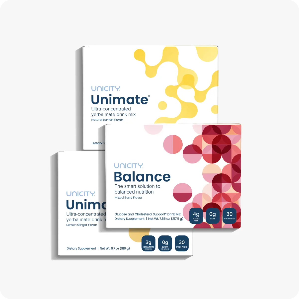 Paquete Feel Great: Natural Lemon & Lemon Ginger Unimate + Mixed Berry Balance