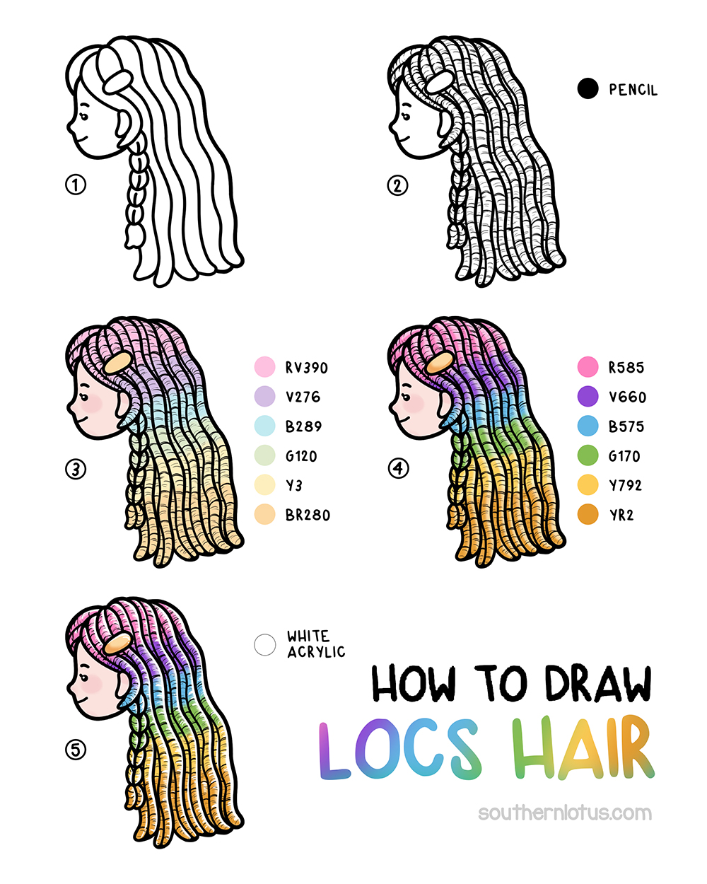 How to Draw Hair: Learn to Color 5 Hairstyles in the Girl Spaces Vol.2 ...